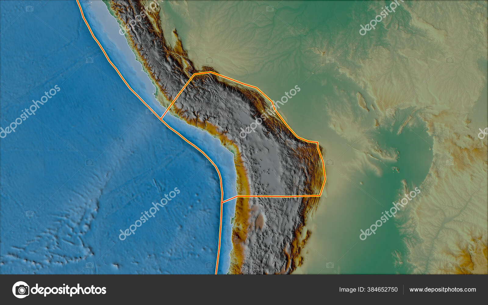 Tectonic Plates Borders Relief Map Areas Adjacent Altiplano Plate Area ...