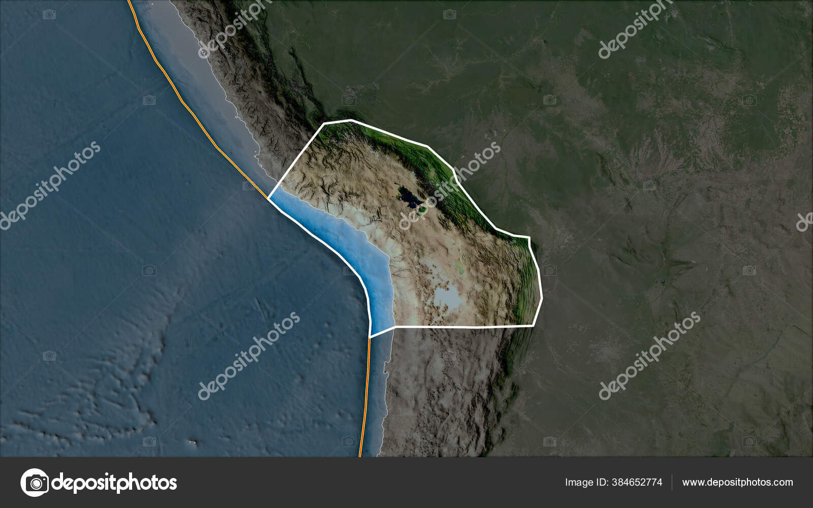 Placa Tectónica Delineada Del Altiplano Satélite Mapa Separado Por ...