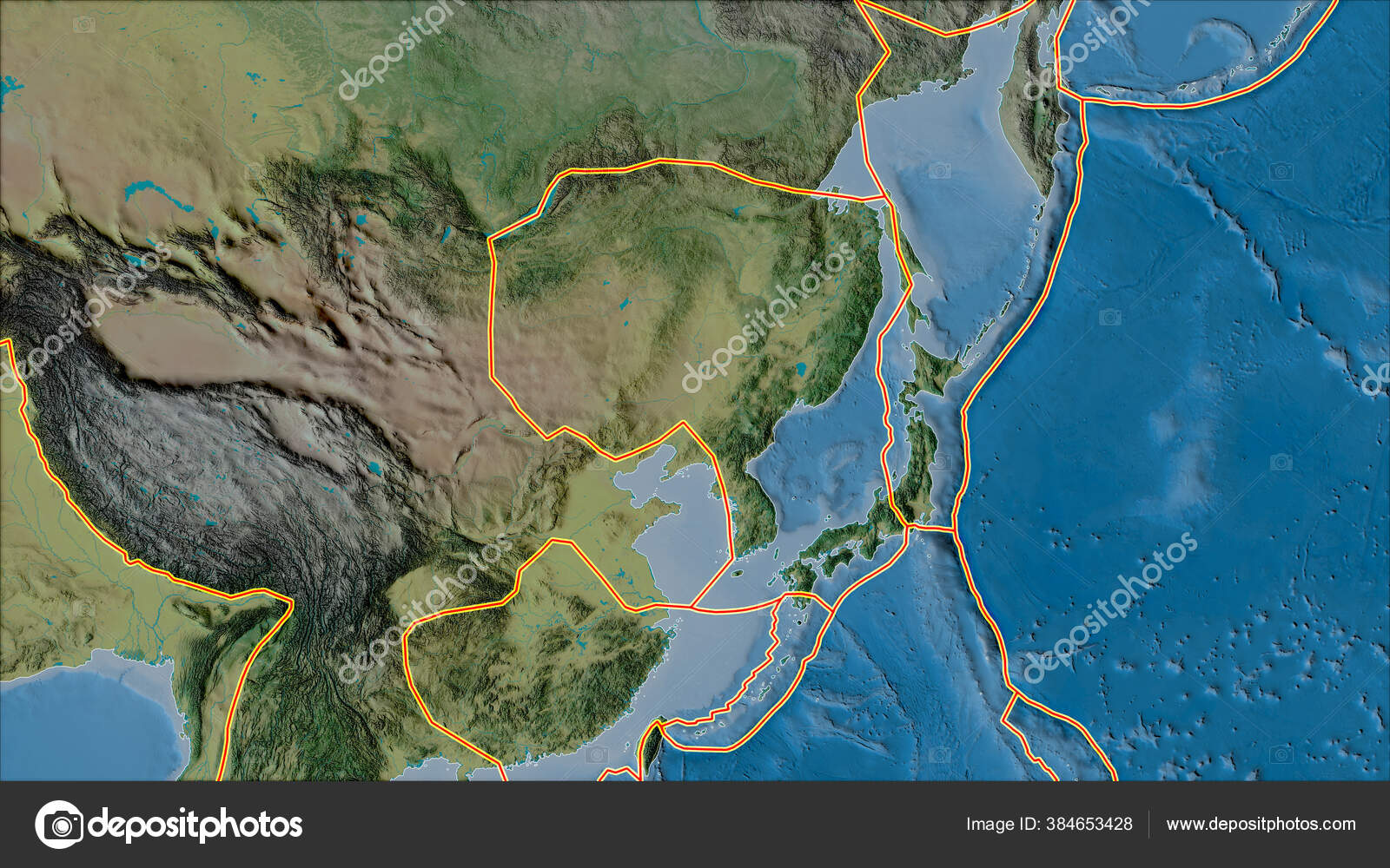 Tectonic Plates Borders Topographic Map Areas Adjacent Amur Plate Area ...