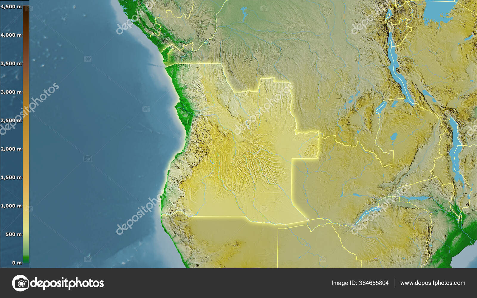 Physical Map Angola Area Stereographic Projection Legend Raw ...