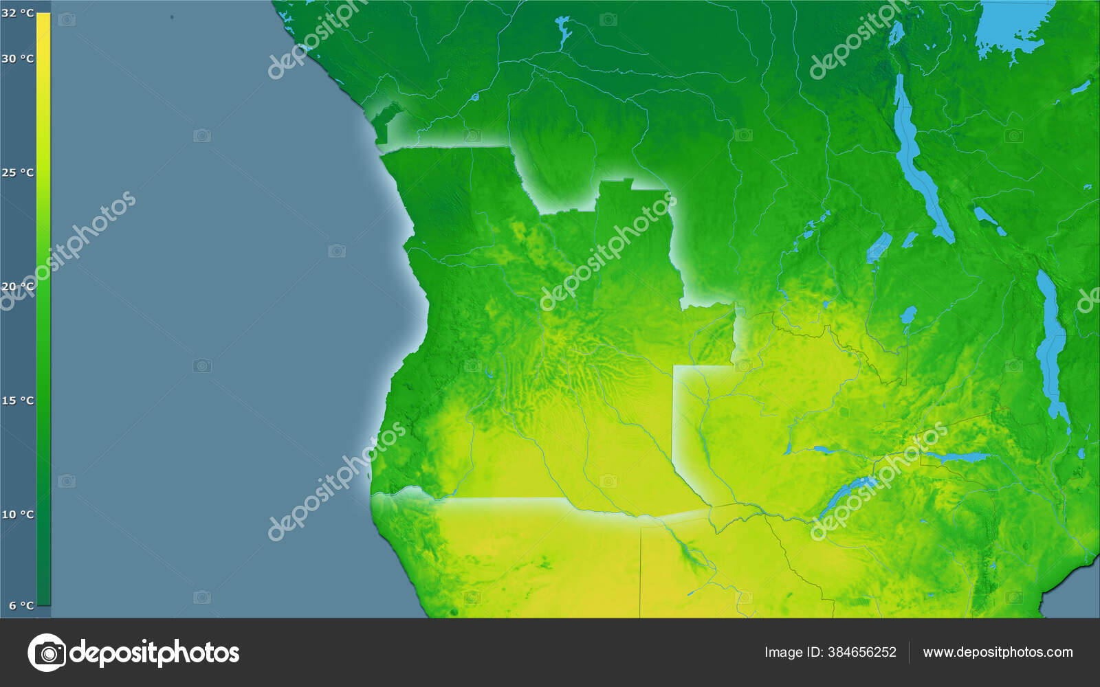 Mean Annual Temperature Variation Angola Area Stereographic Projection ...