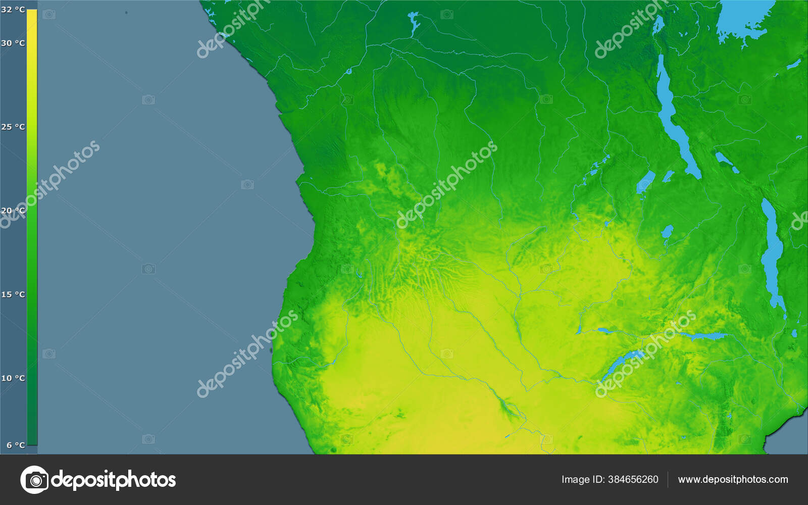 Mean Annual Temperature Variation Angola Area Stereographic Projection ...