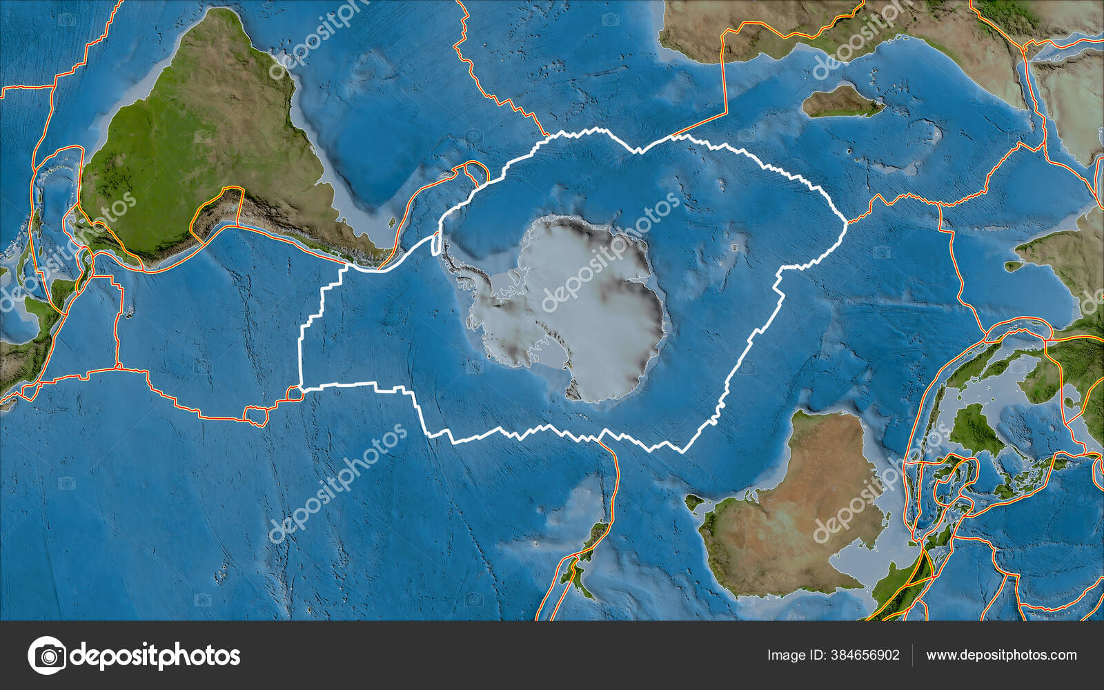Outlined Antarctica Tectonic Plate Borders Adjacent Plates Satellite ...