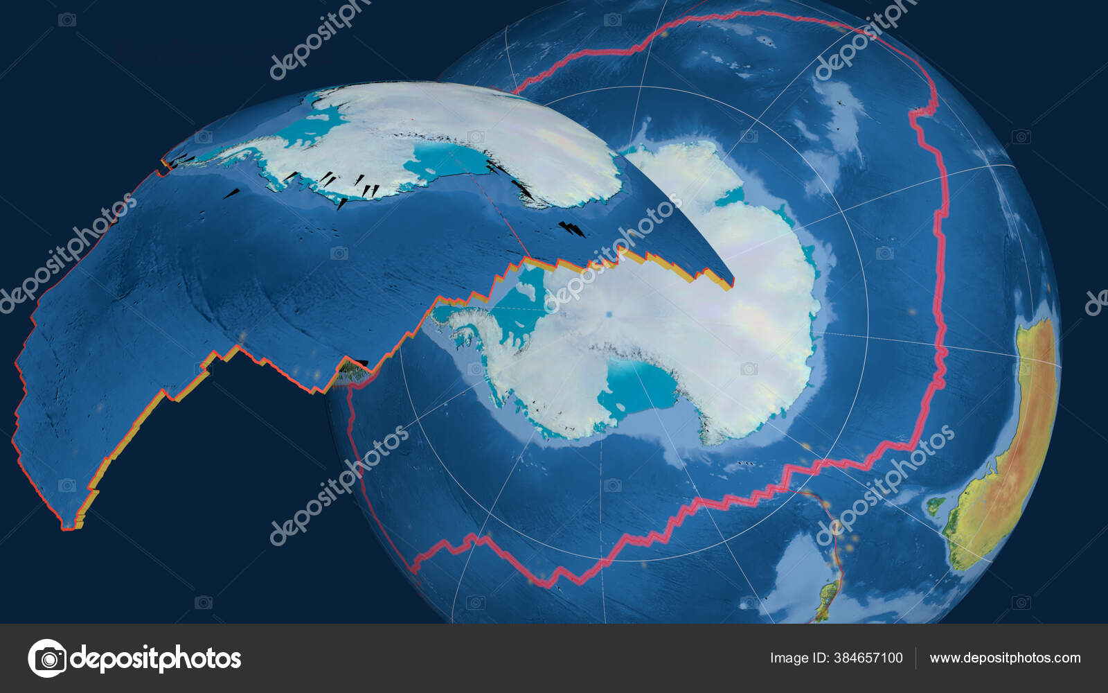 Antarctica Tectonic Plate Extruded Presented Globe Topographic Map ...