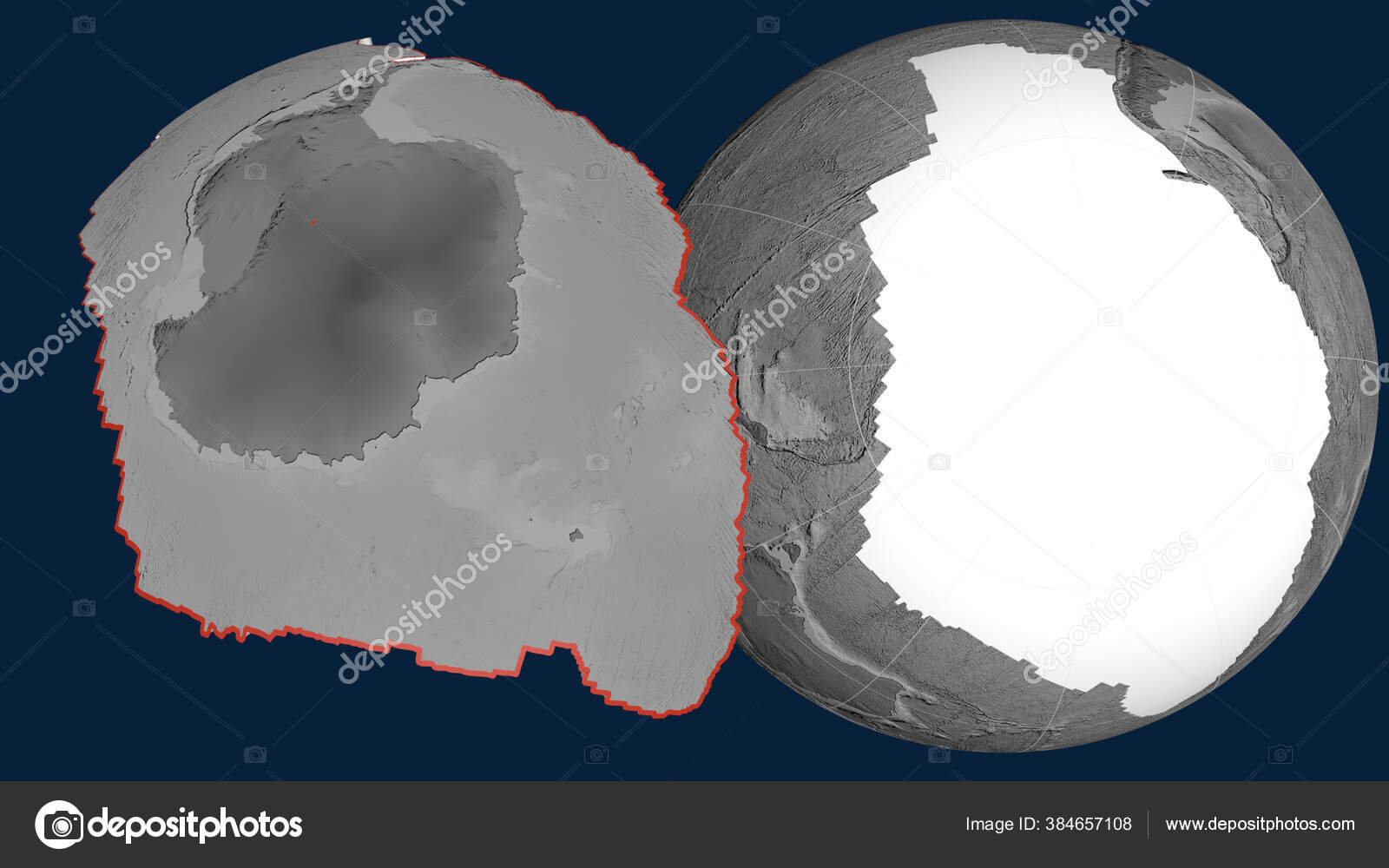 Antarctica Tectonic Plate Extruded Presented Globe Grayscale Elevation ...