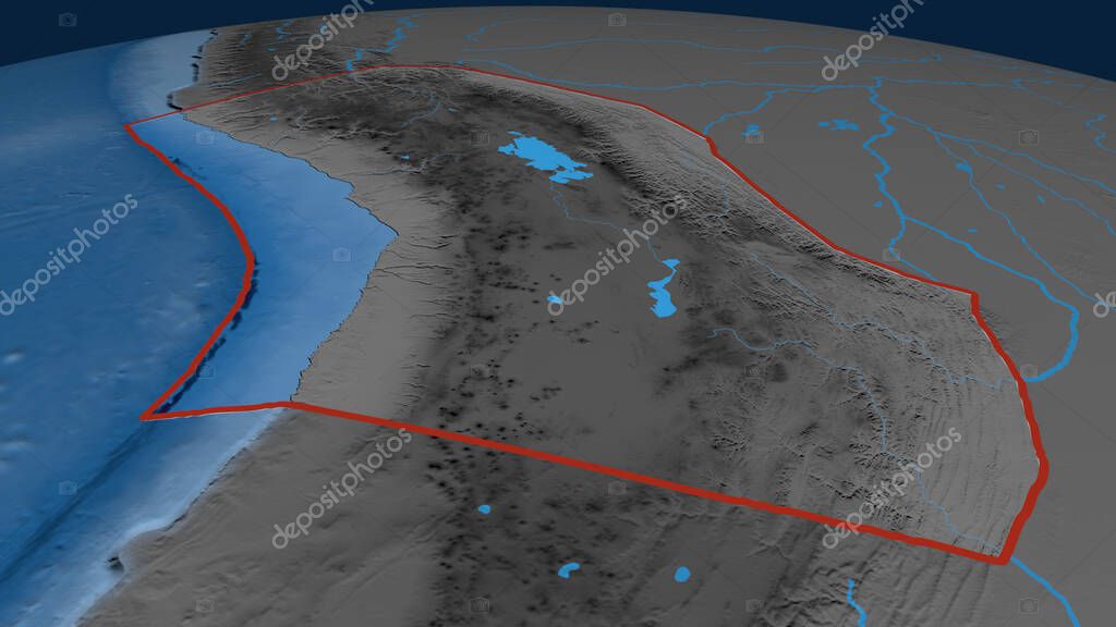 Placa tectónica del Altiplano delineada en el globo. topografía y ...