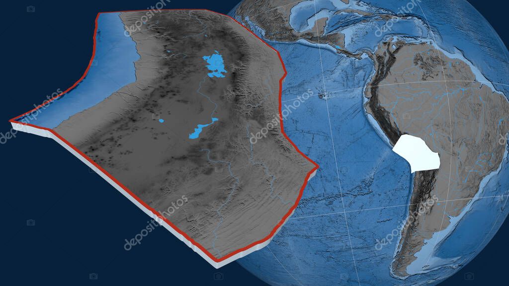 Placa tectónica altiplana extruida y presentada contra el globo ...