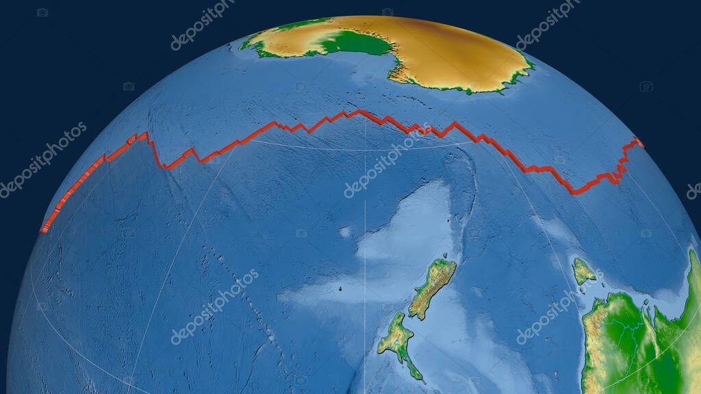 Placa tectónica antártica extruida en el globo. mapa físico a color ...