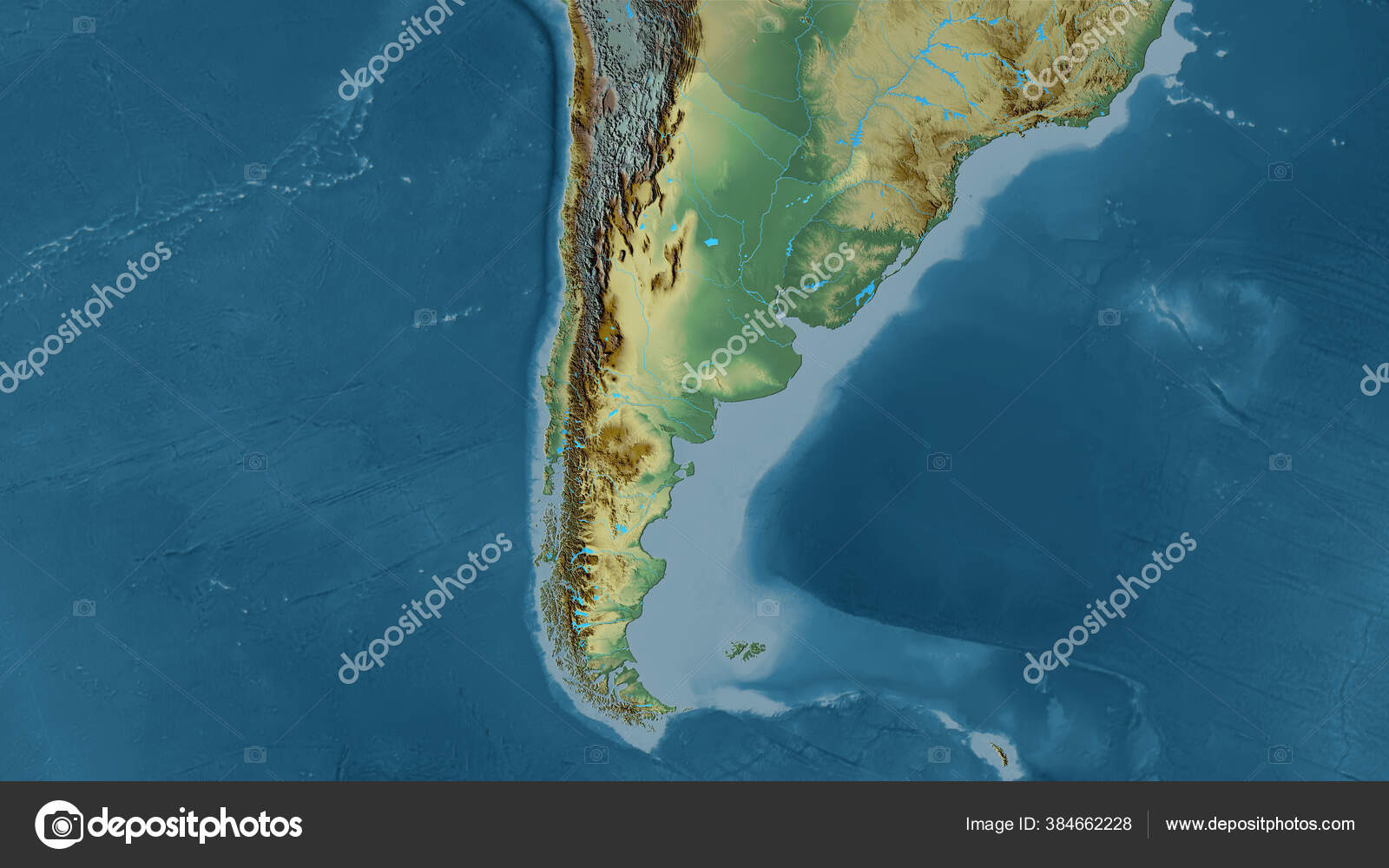 Argentina Area Topographic Relief Map Stereographic Projection Raw ...