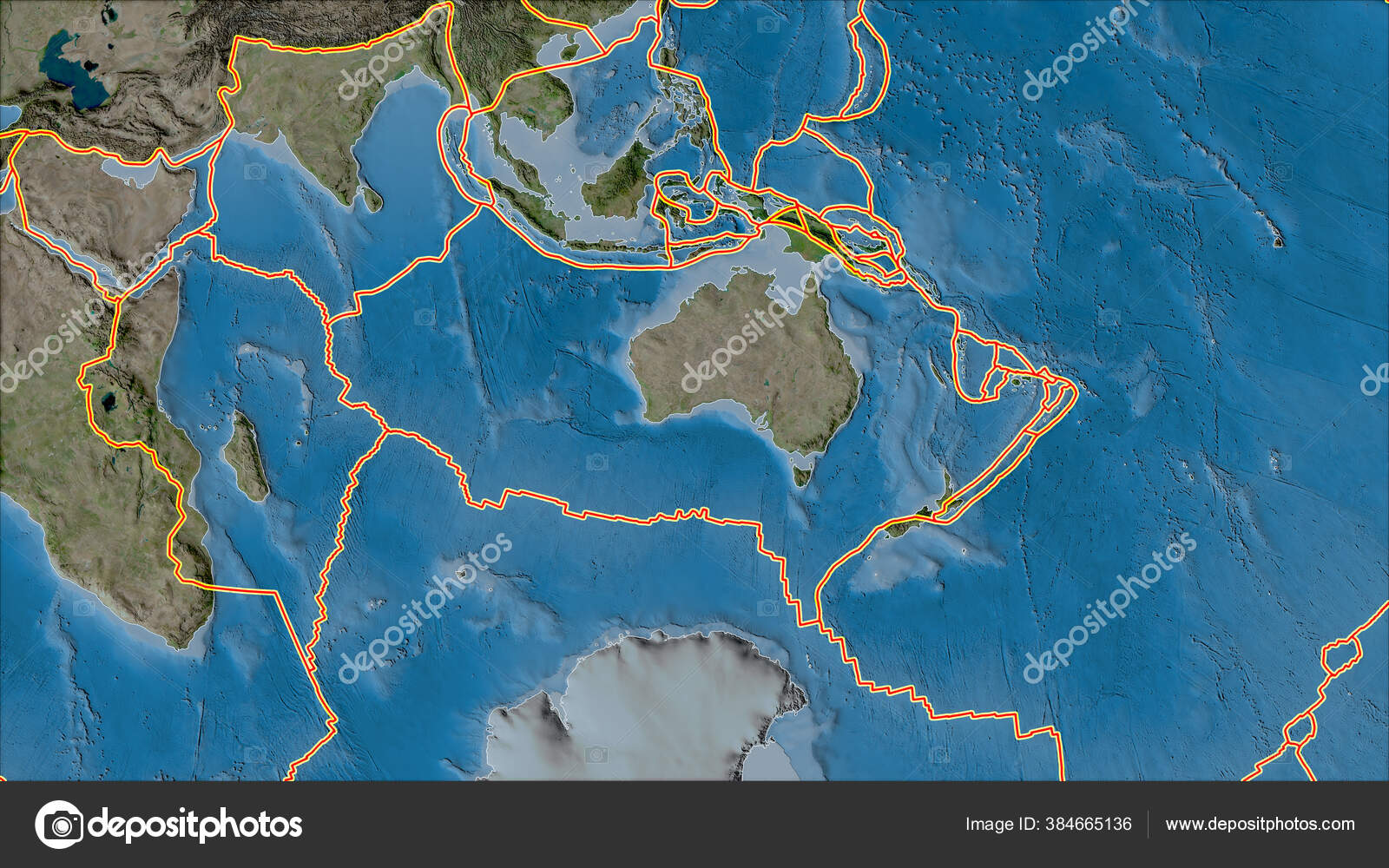Tectonic Plates Borders Satellite Map Areas Adjacent Australian Plate ...