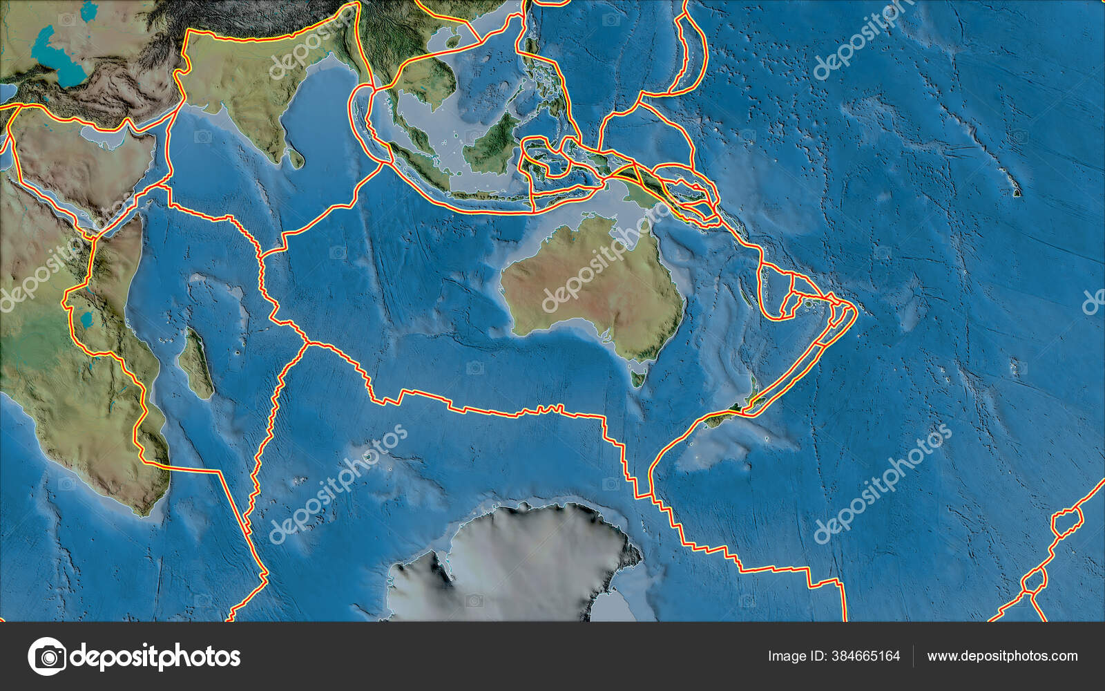 Tectonic Plates Borders Topographic Map Areas Adjacent Australian Plate ...