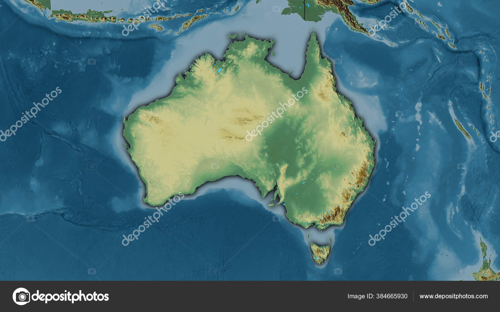 Australia Area Topographic Relief Map Stereographic Projection Raw ...