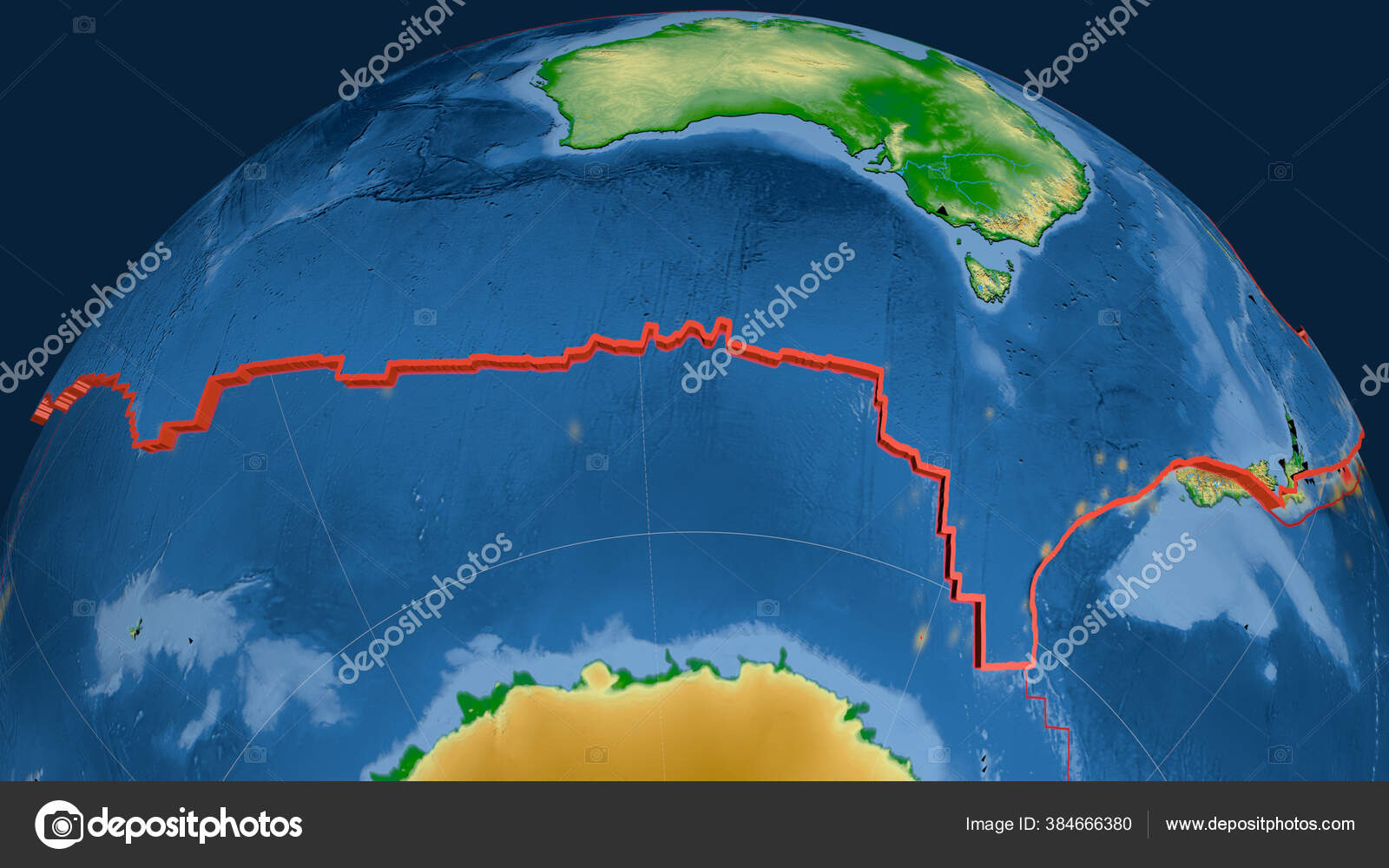 Australian Tectonic Plate Extruded Globe Color Physical Map Rendering ...