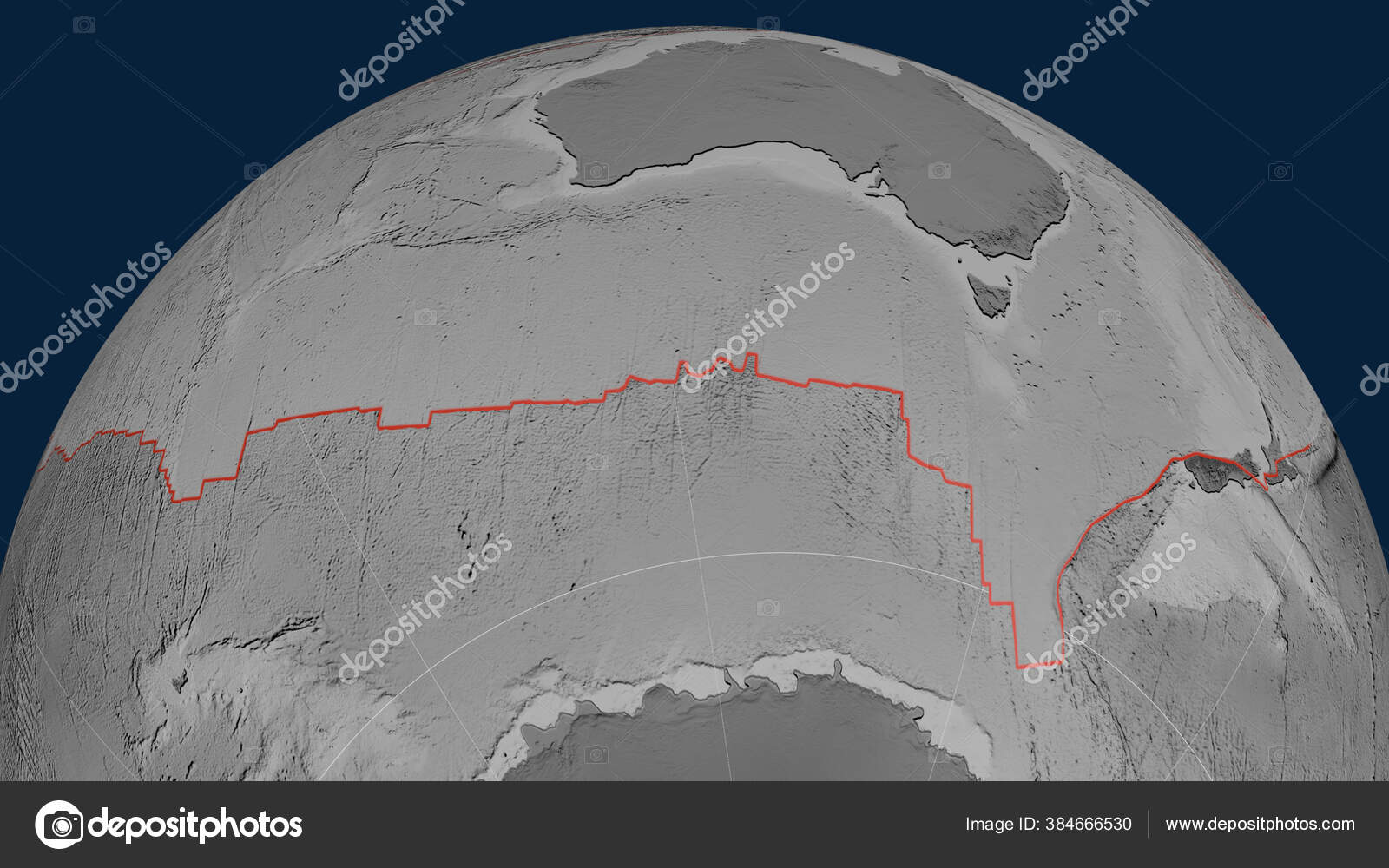Australian Tectonic Plate Outlined Globe Grayscale Elevation Map ...