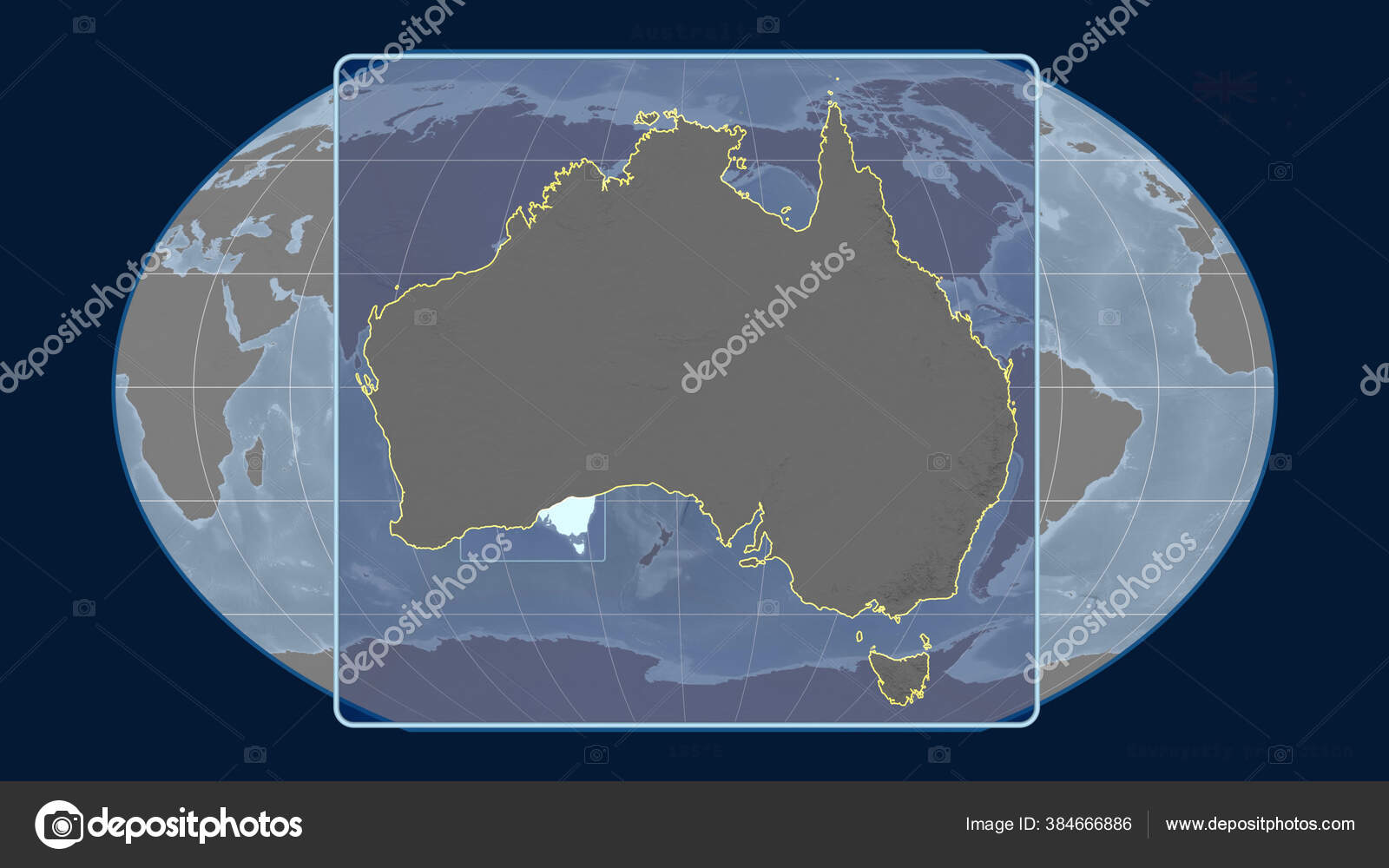 Zoomed View Australia Outline Perspective Lines Global Map Kavrayskiy ...