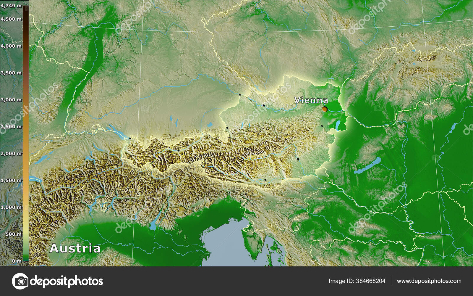 Physical Map Austria Area Stereographic Projection Legend Main ...