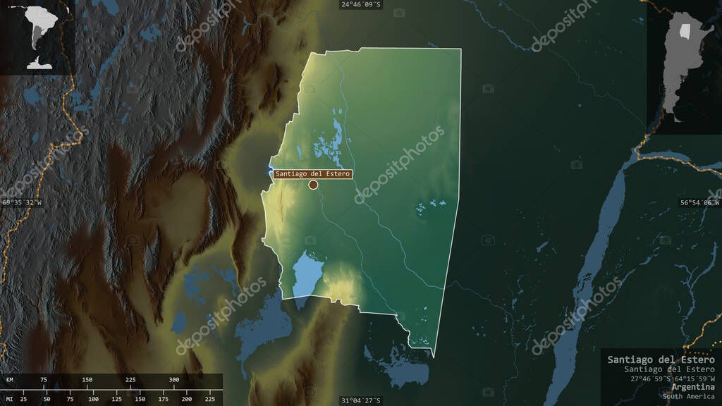Santiago del Estero, provincia de Argentina. Relieve de colores con ...