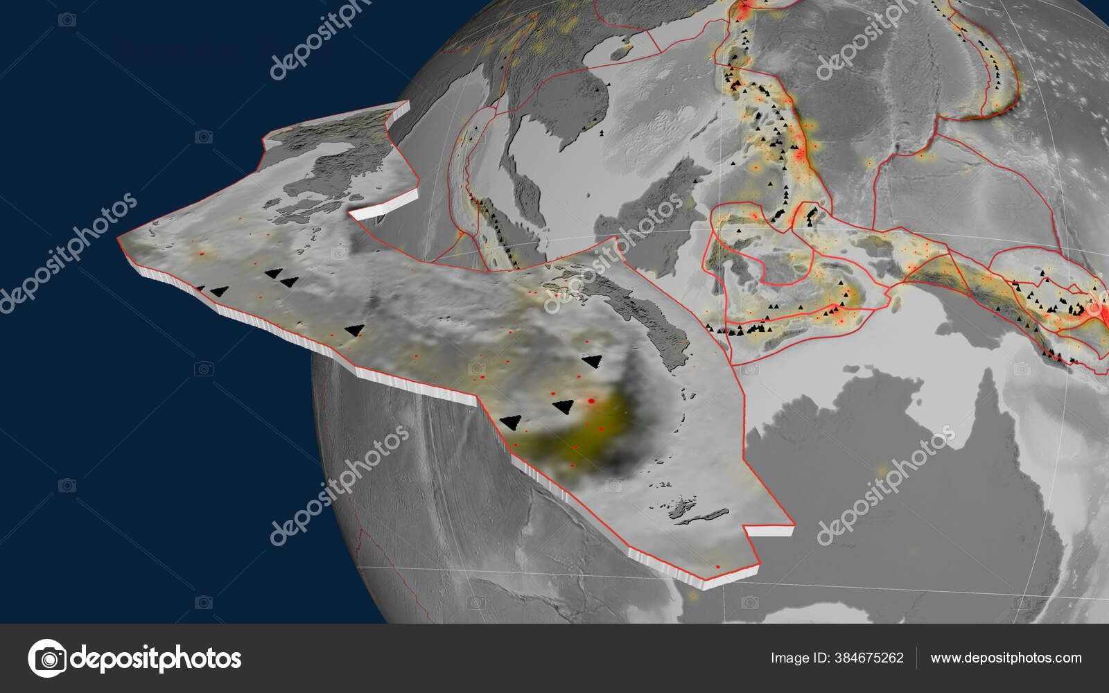Banda Sea Tectonic Plate Extruded Presented Globe Grayscale Elevation ...