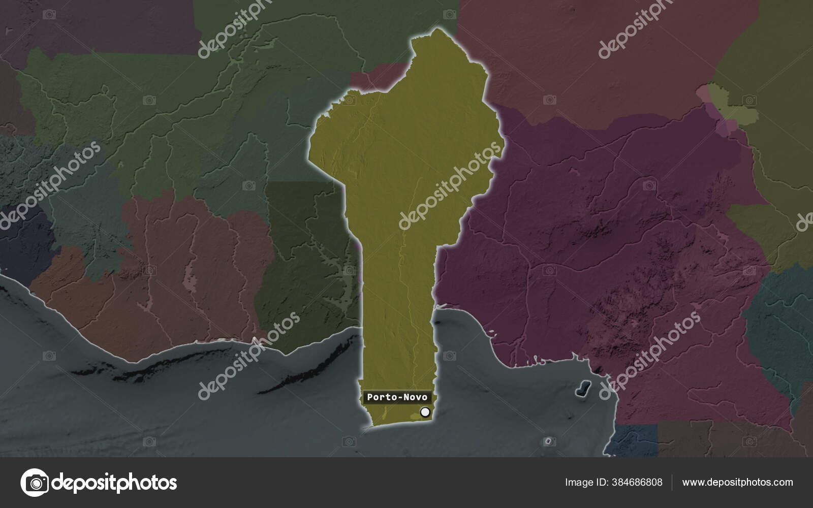 Zona Destacada Benín Con Punto Capital Etiqueta Mapa Desaturado Barrio ...