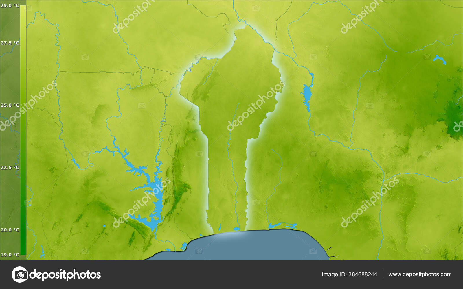 Annual Mean Temperature Benin Area Stereographic Projection Legend Raw ...
