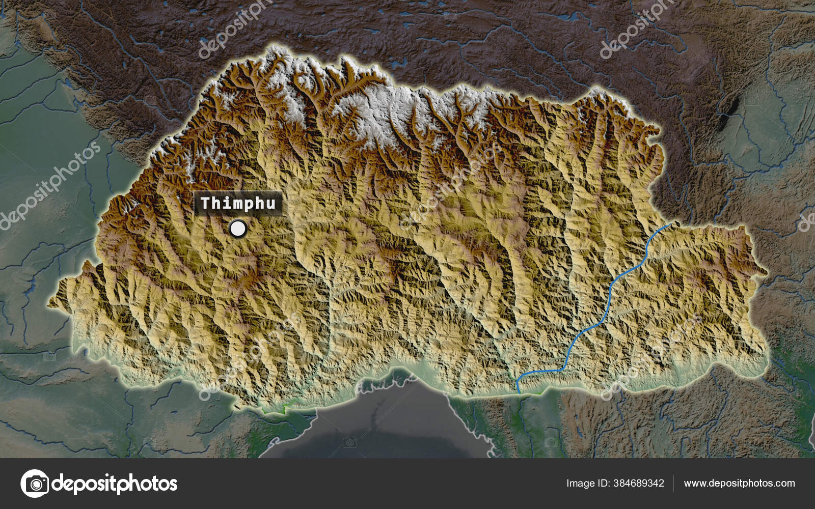 Zona Destacada Bután Con Punto Capital Etiqueta Mapa Desaturado Barrio ...