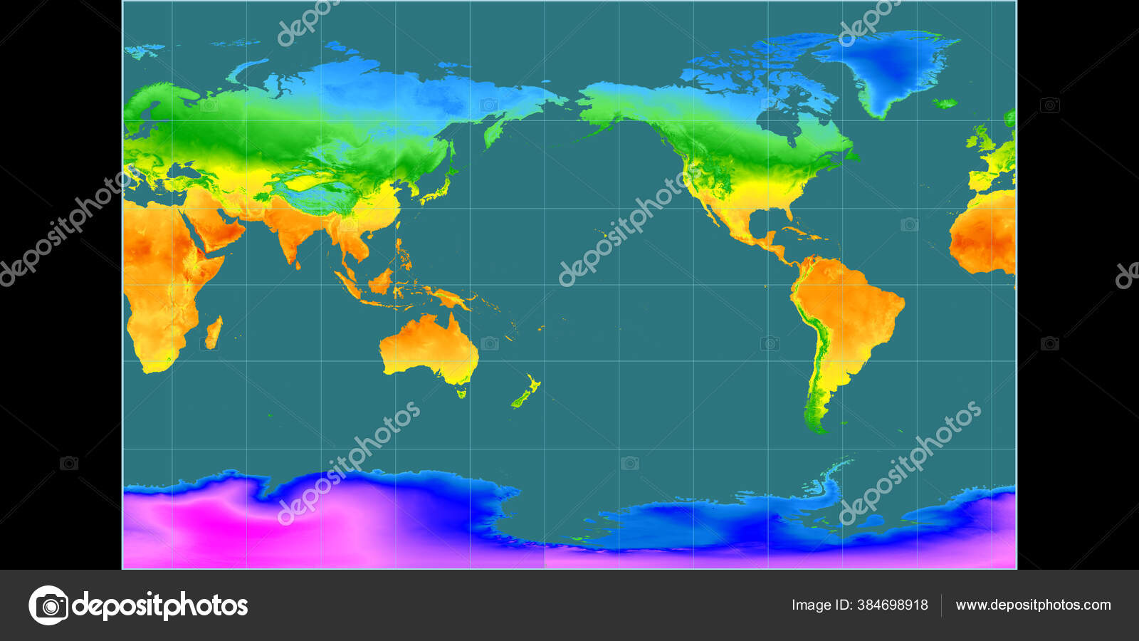 World Map Braun Stereographic Projection Centered 170 West Longitude ...