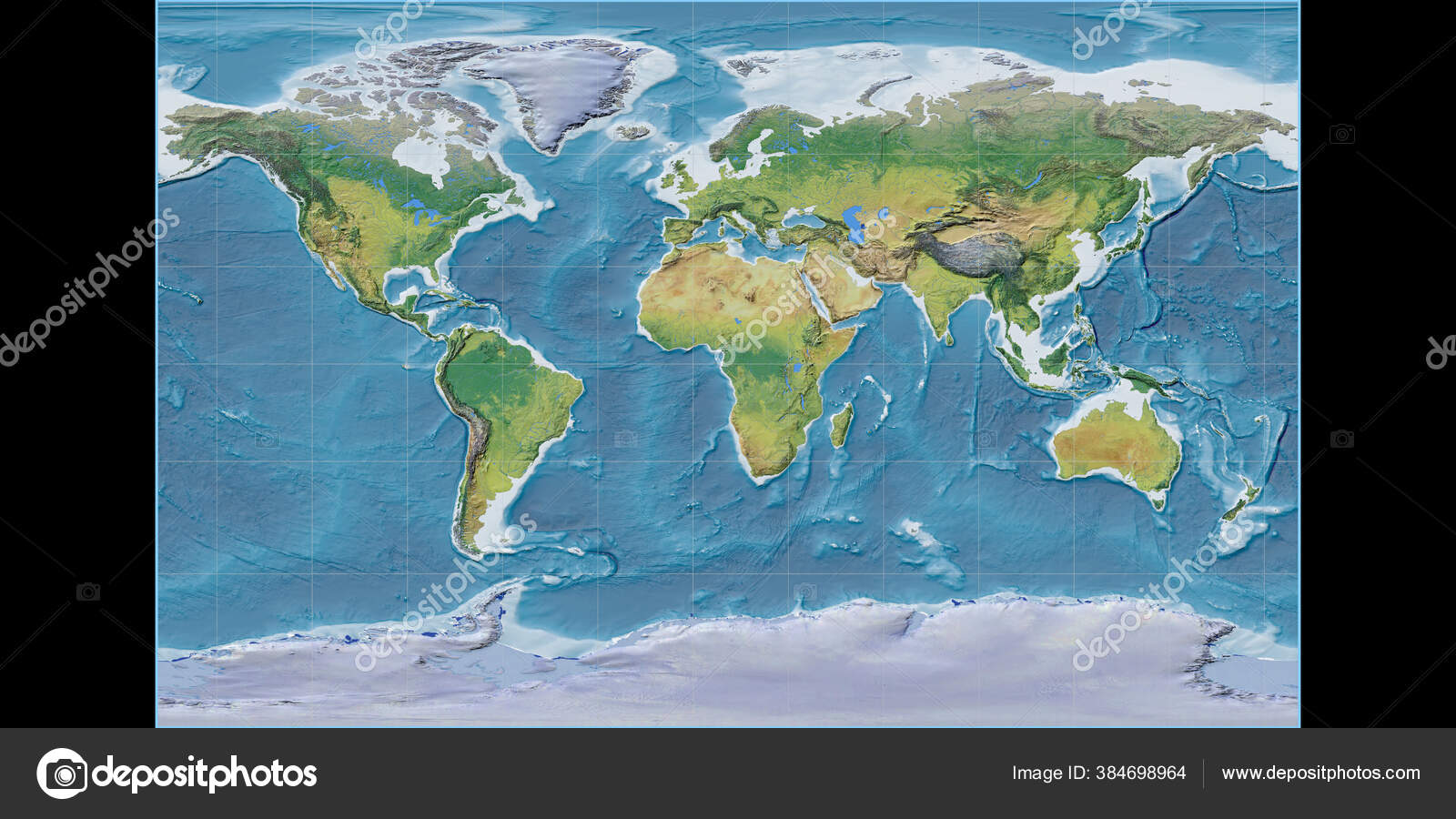 World Map Braun Stereographic Projection Centered East Longitude Main ...