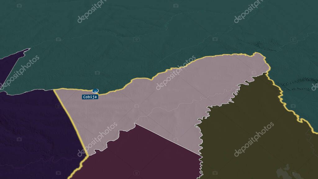 Pando - departamento de Bolivia zoomed y destacó con capital. Mapa ...