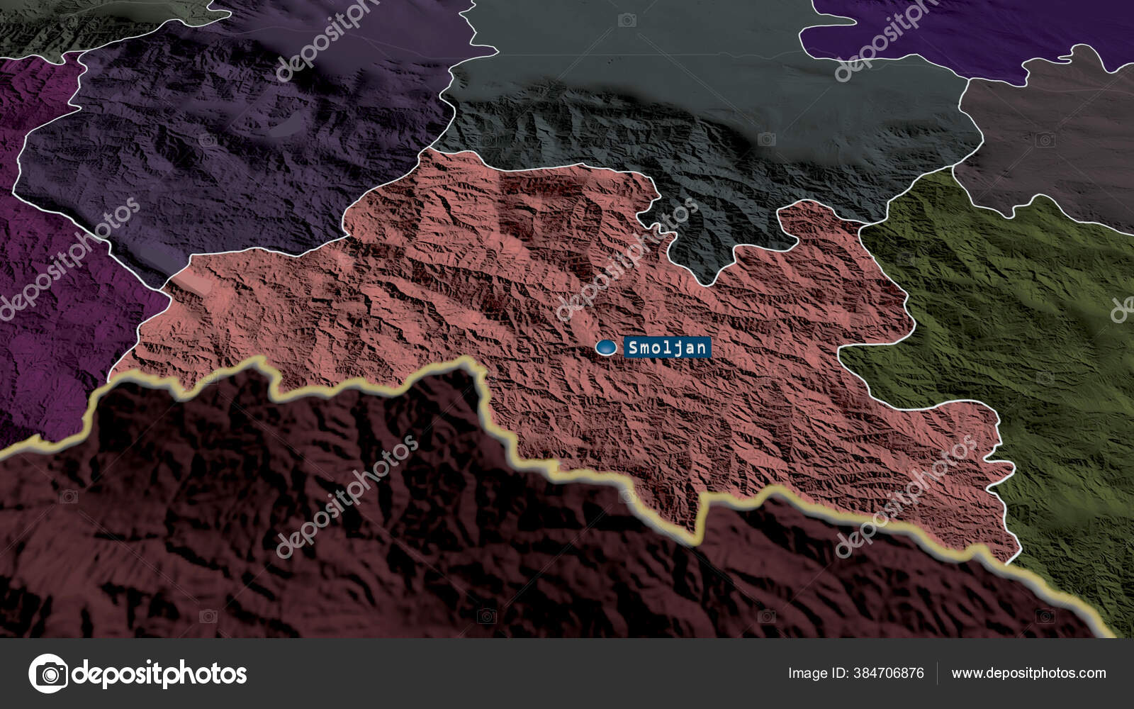 Smolyan Province Bulgaria Zoomed Highlighted Capital Colored Bumped Map ...
