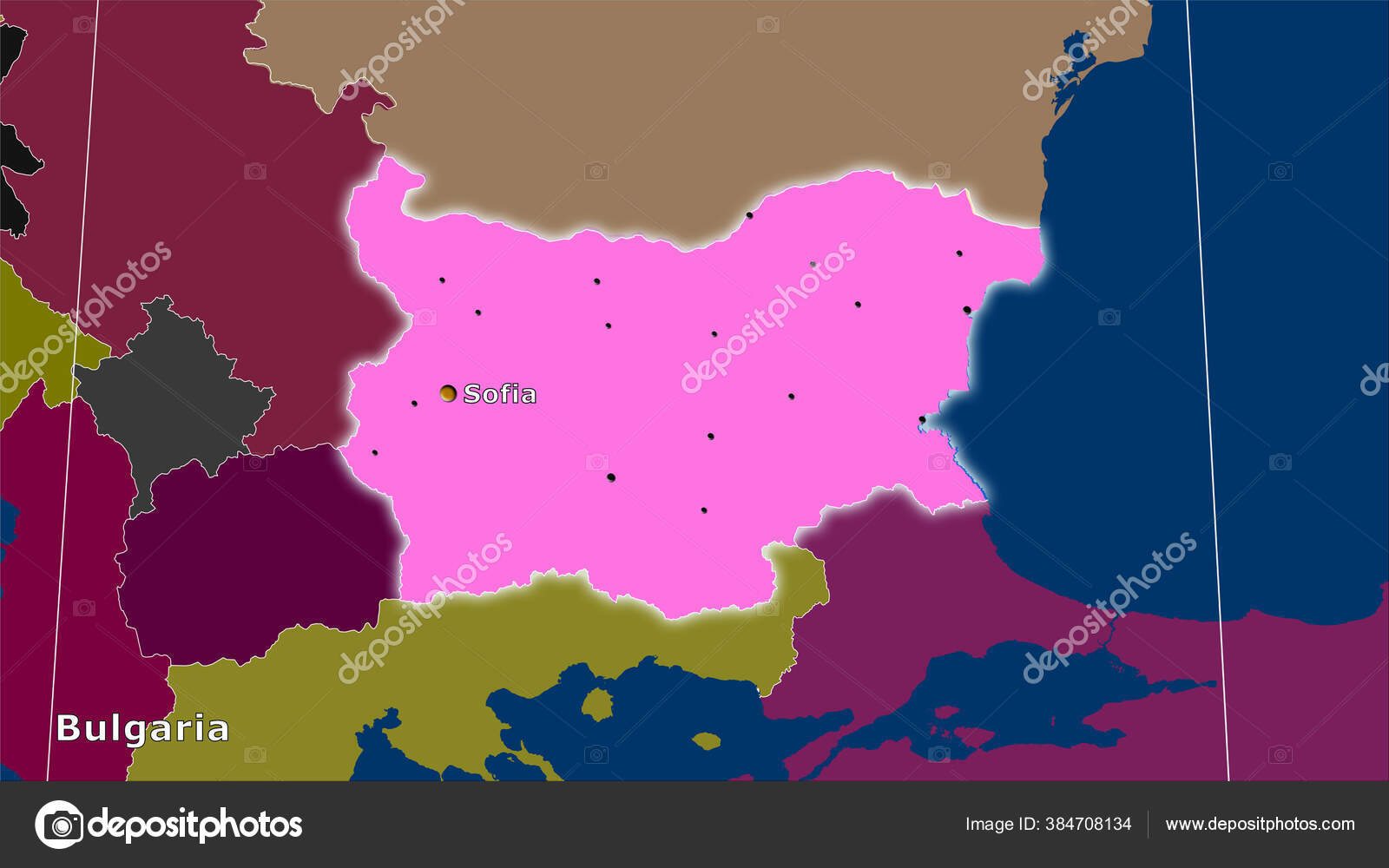 Bulgaria Area Administrative Divisions Map Stereographic Projection ...