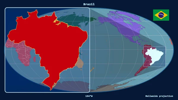 Zoomed View Brazil Outline Perspective Lines Global Map Kavrayskiy ...