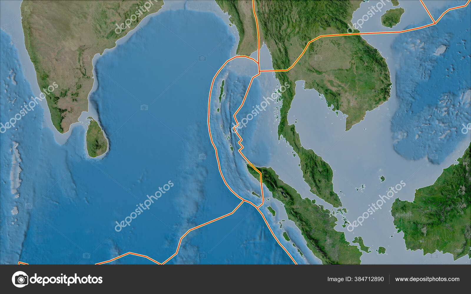 Tectonic Plates Borders Satellite Map Areas Adjacent Burma Plate Area ...