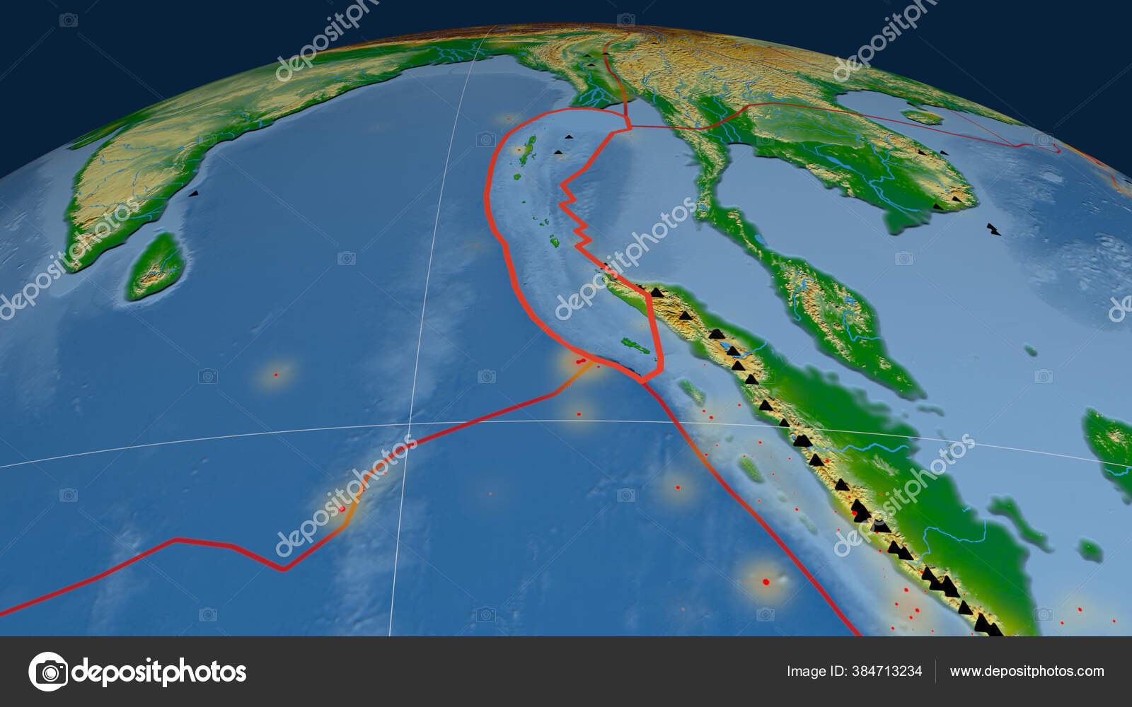 Burma Tectonic Plate Outlined Globe Color Physical Map Rendering ...