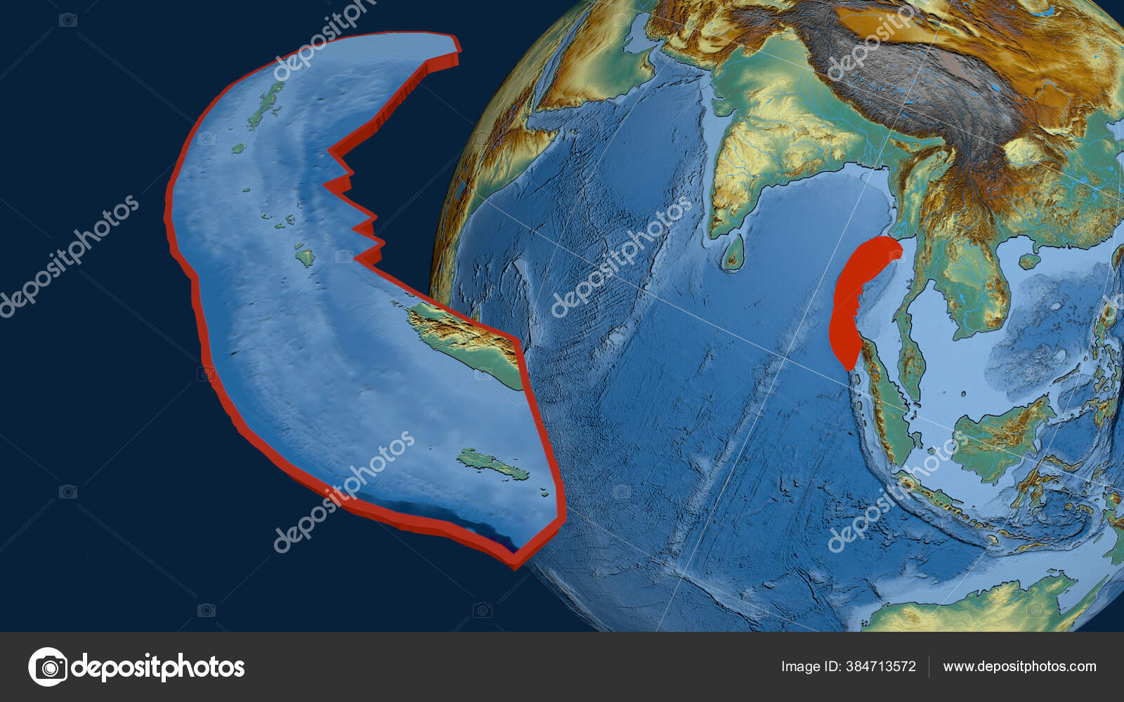 Burma Tectonic Plate Extruded Presented Globe Topographic Relief Map ...