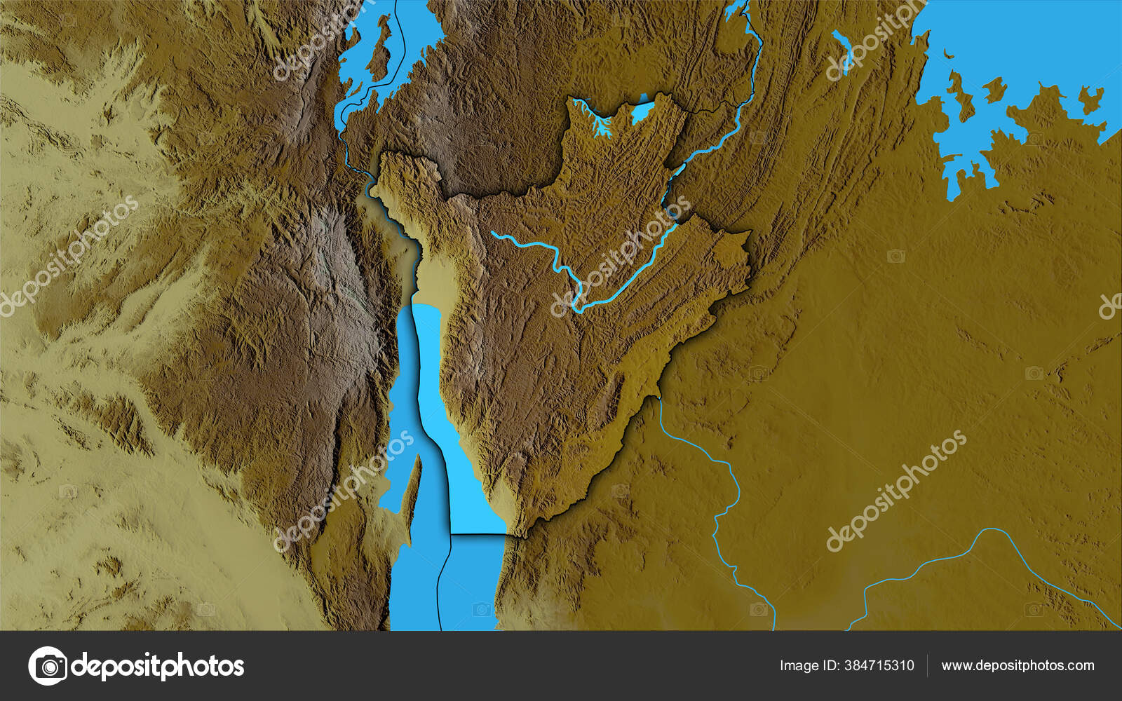Burundi Area Topographic Relief Map Stereographic Projection Raw ...