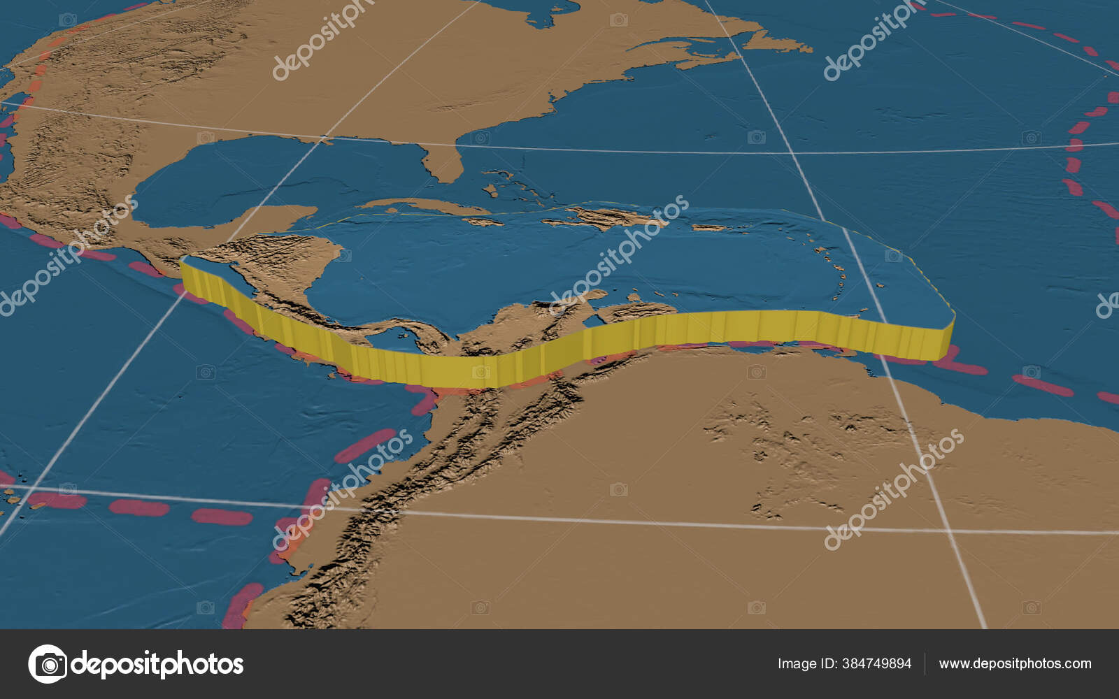 Caribbean Tectonic Plate Enlarged Extruded Rotated South Side Global ...