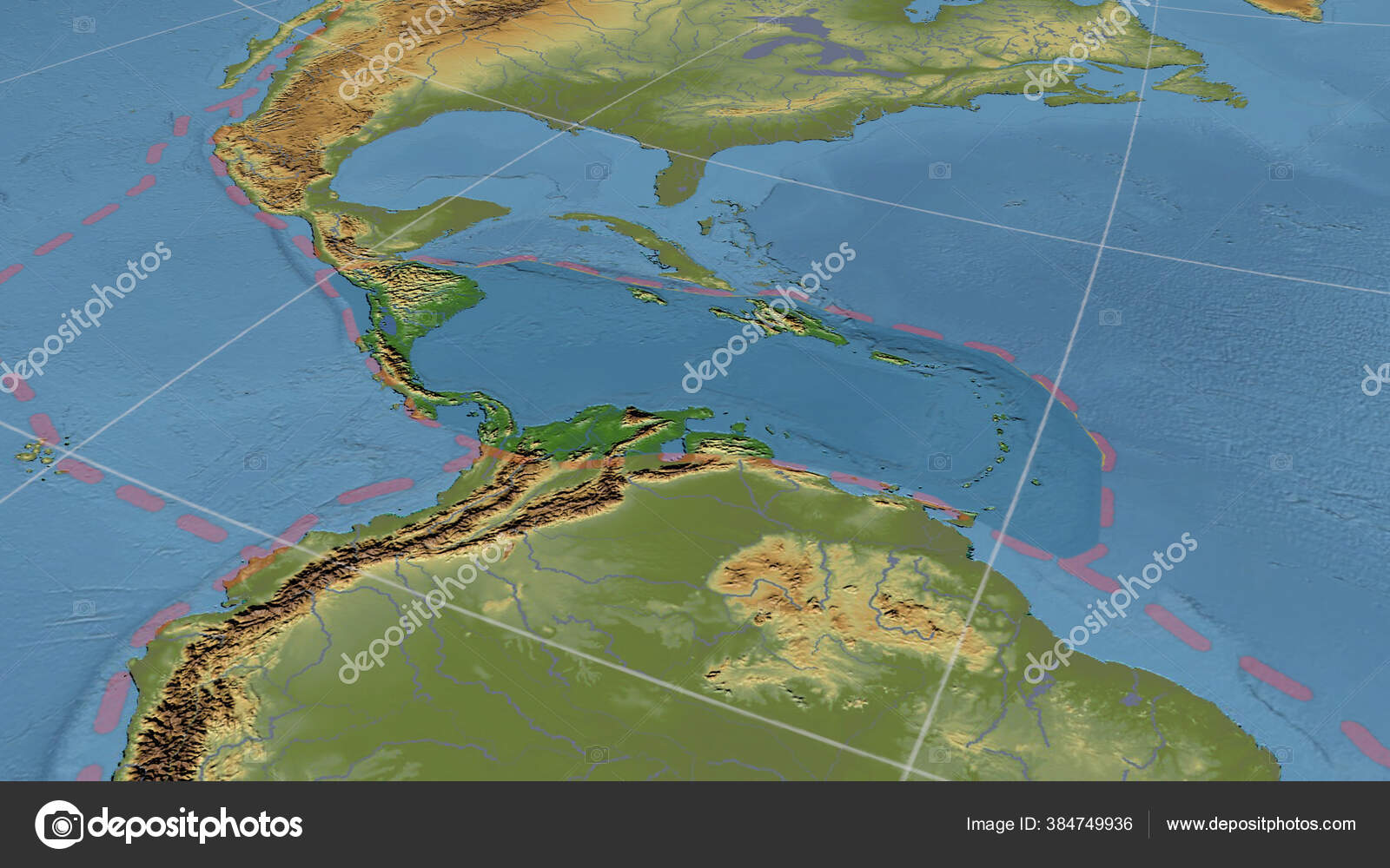 Caribbean Tectonic Plate Enlarged Enlarged Global Color Physical Map ...