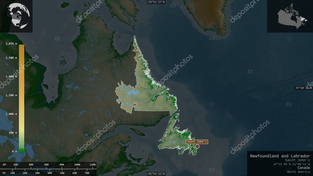 Terranova y Labrador, provincia de Canadá. Datos de sombreado de ...