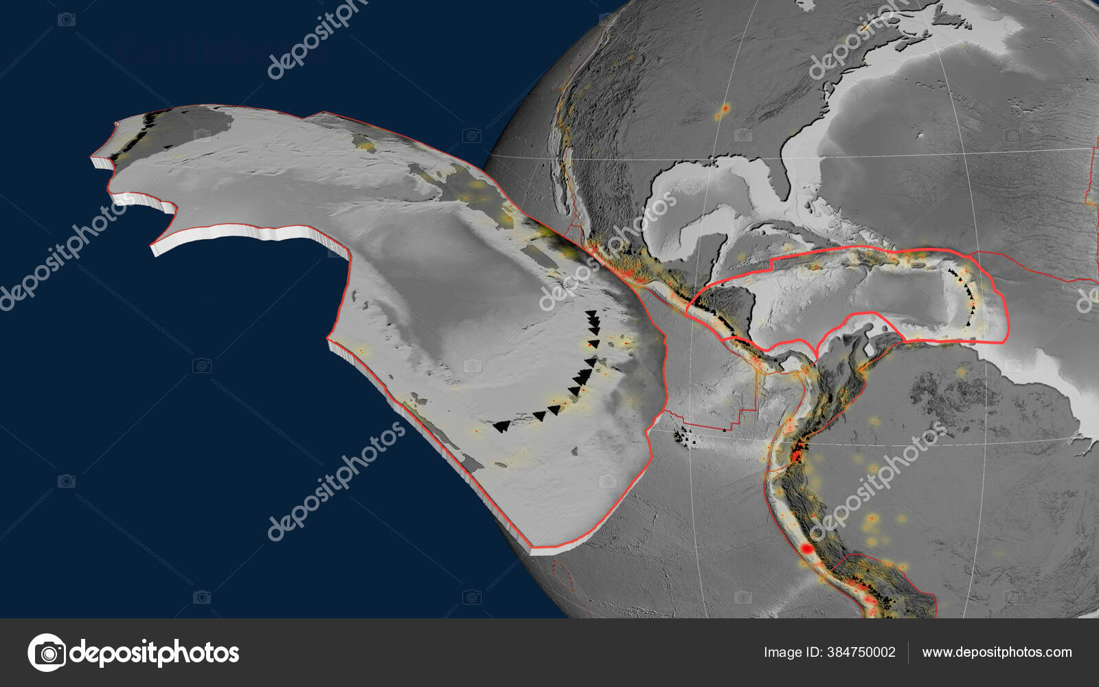 Caribbean Tectonic Plate Extruded Presented Globe Grayscale Elevation ...