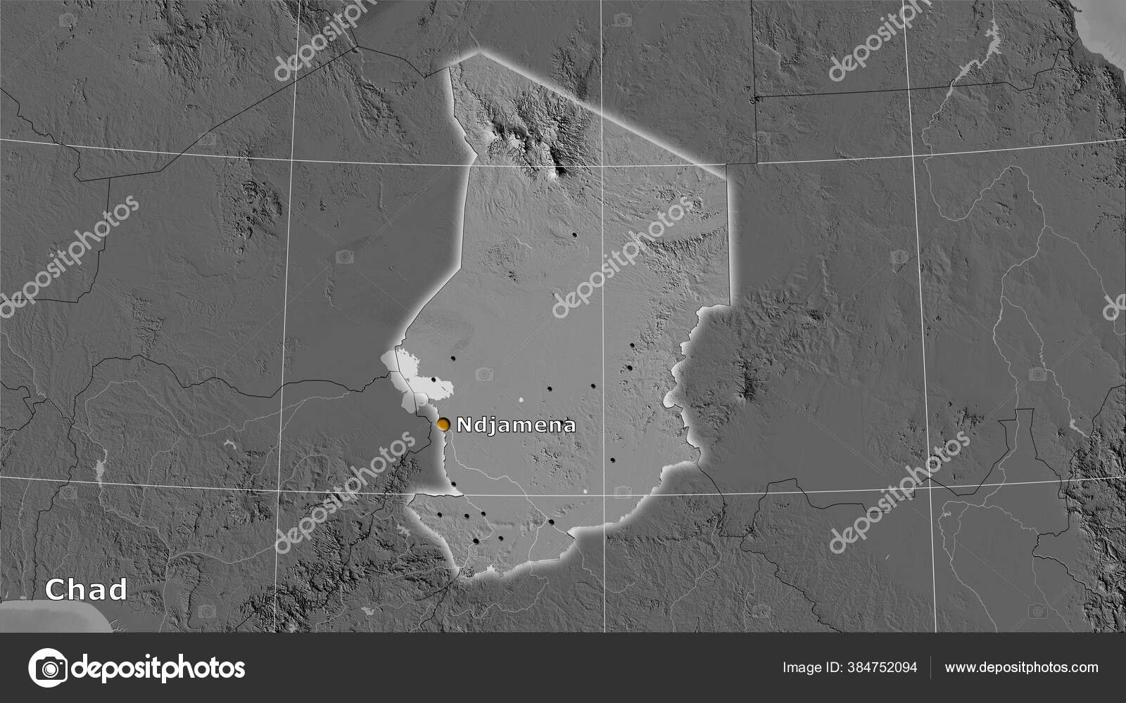 Chad Area Bilevel Elevation Map Stereographic Projection Main ...
