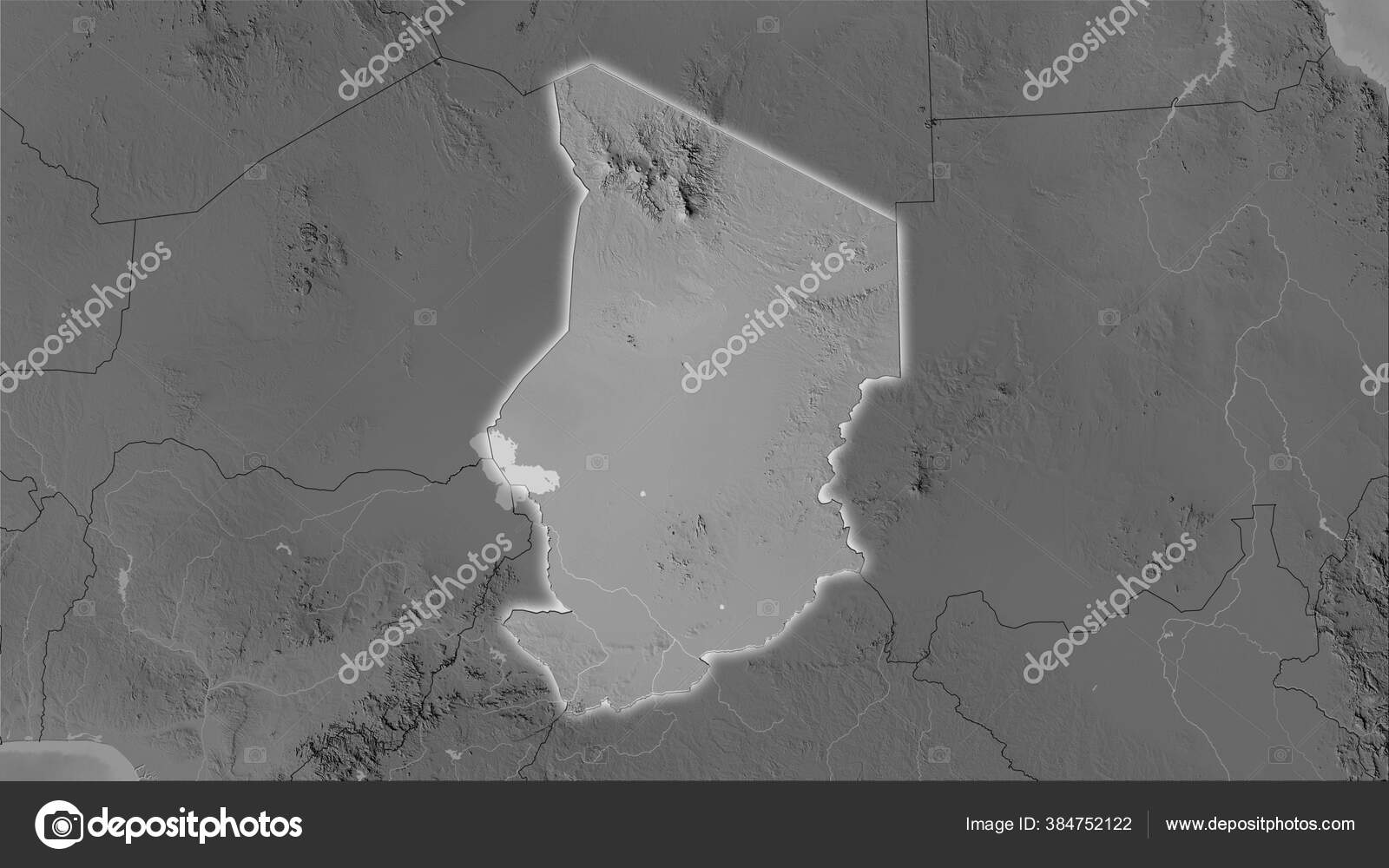 Chad Area Grayscale Elevation Map Stereographic Projection Raw ...