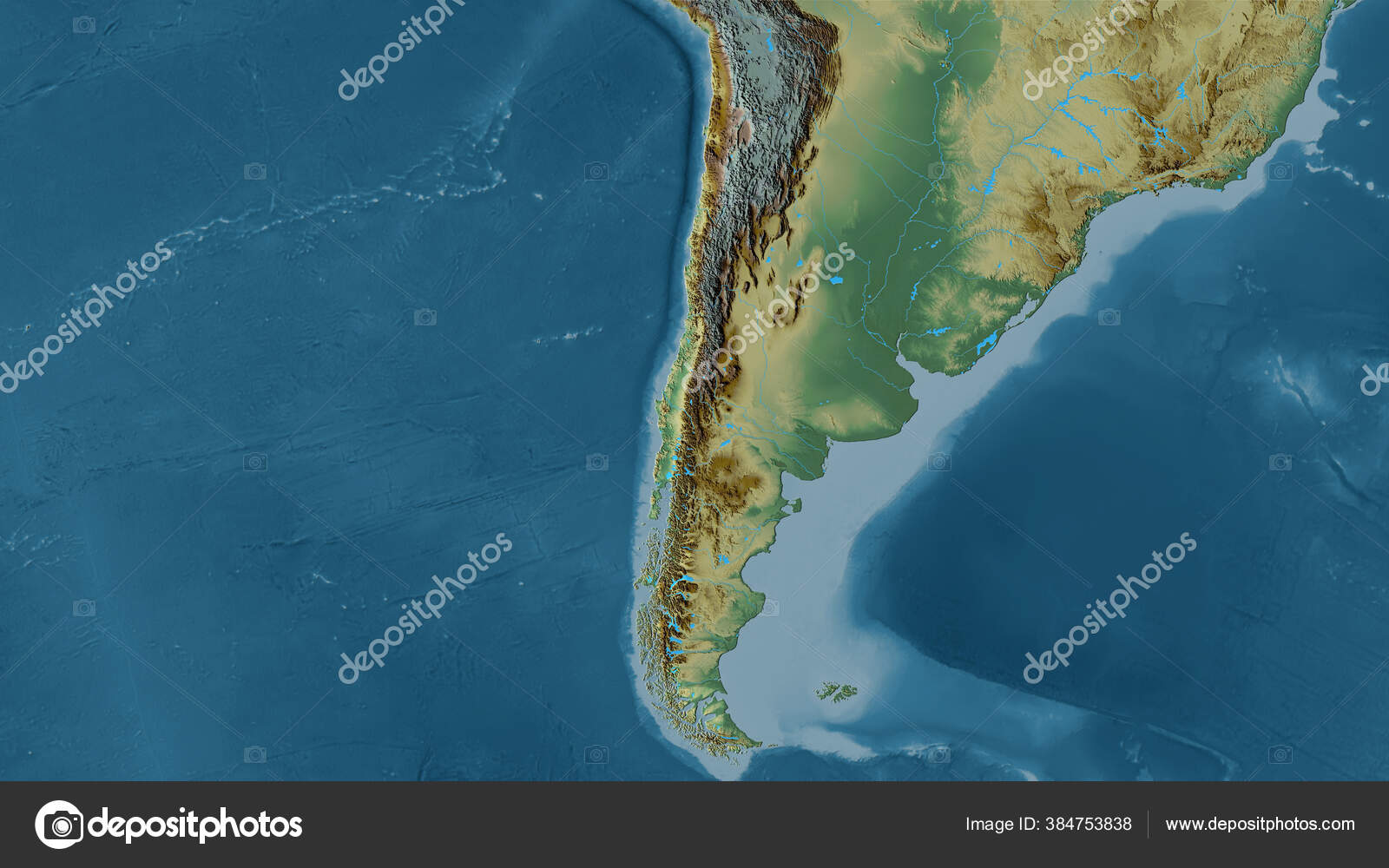 Chile Area Topographic Relief Map Stereographic Projection Raw ...