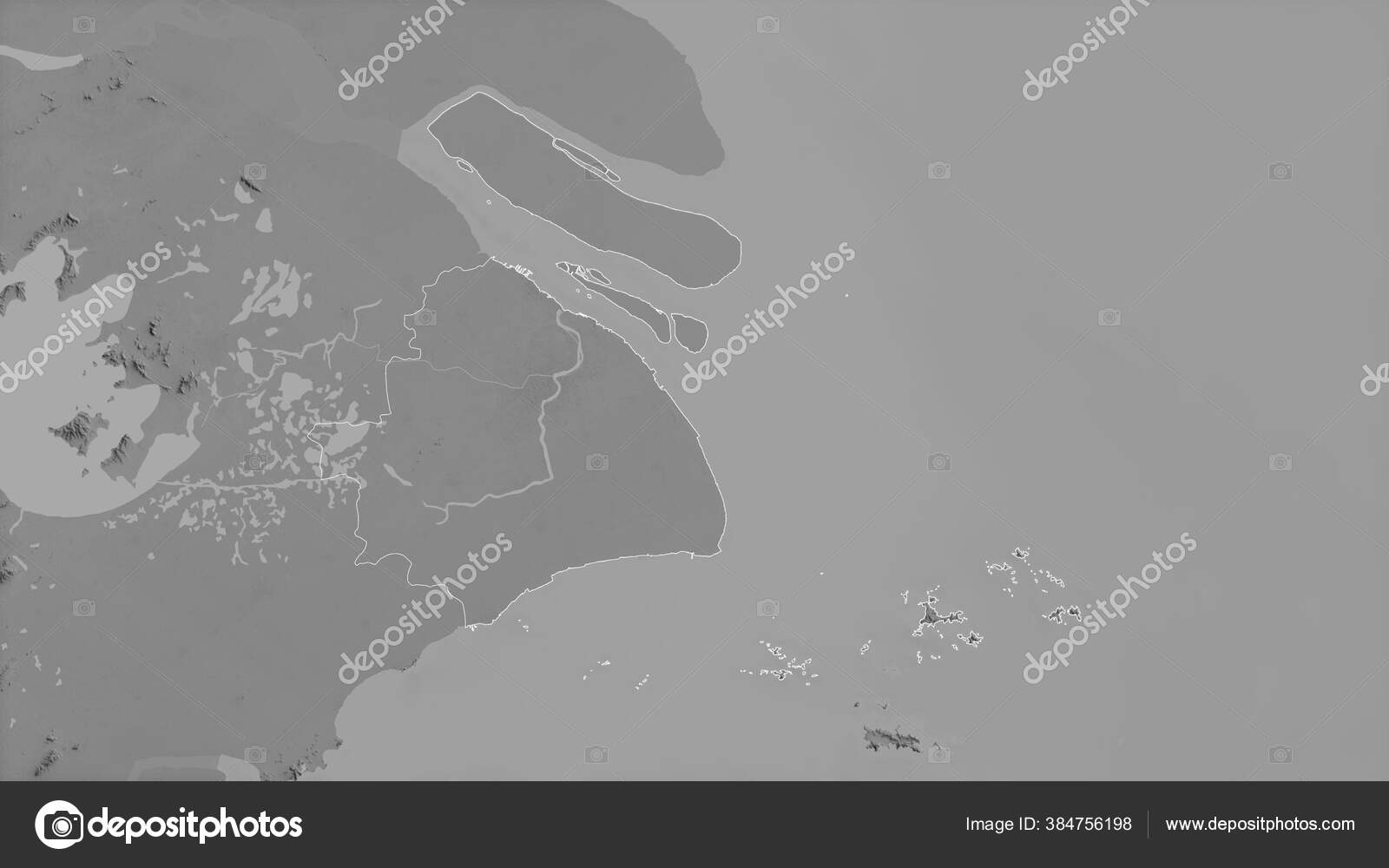 Shanghai Municipality China Grayscaled Map Lakes Rivers Shape Outlined ...