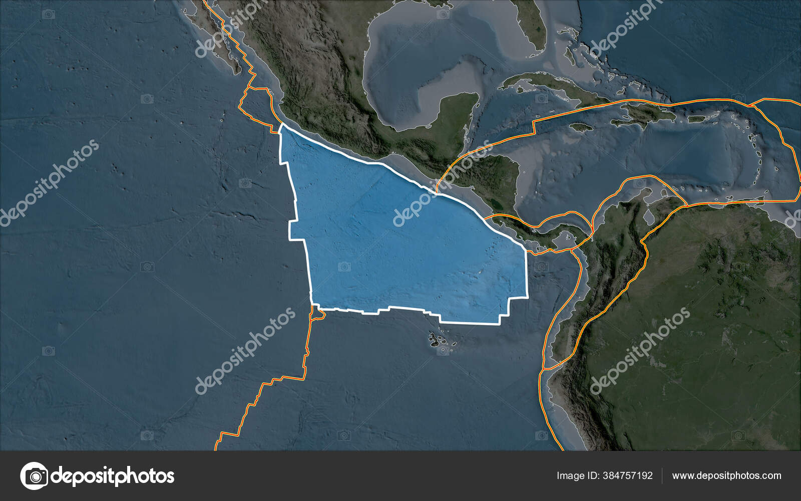 Outlined Cocos Tectonic Plate Satellite Map Separated Desaturation Its ...