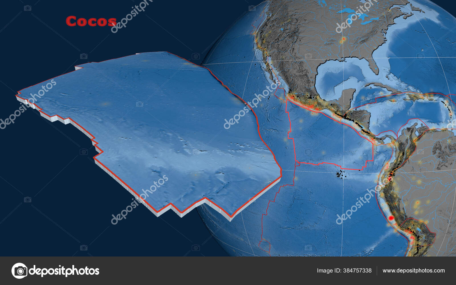 Cocos Tectonic Plate Described Extruded Presented Globe Topography ...