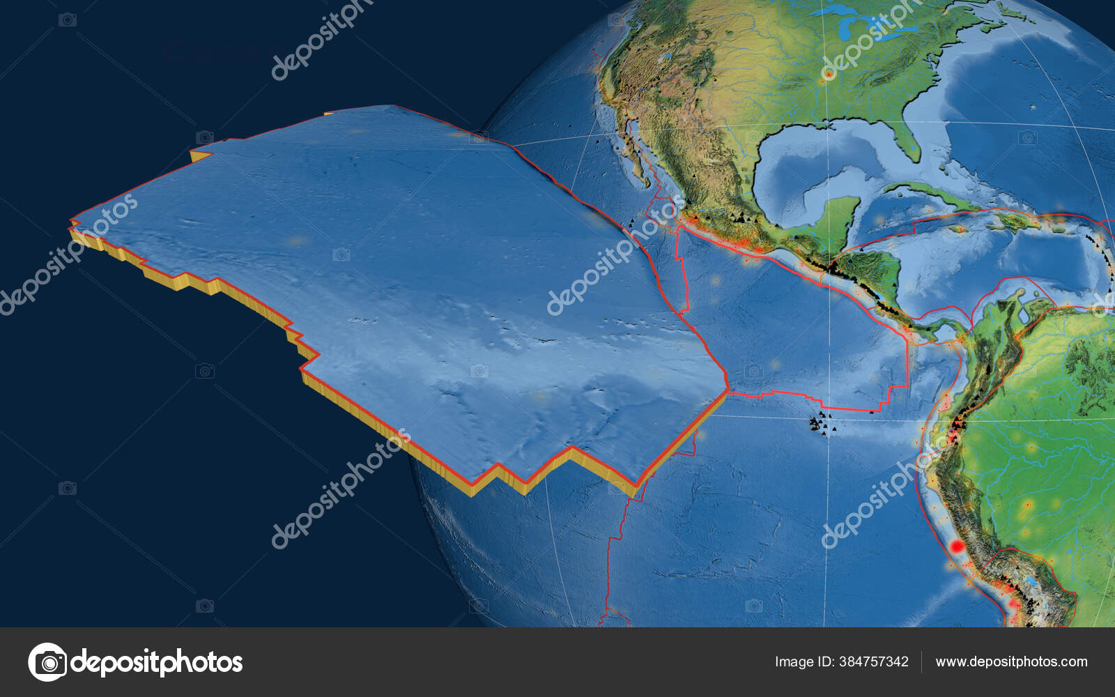 Cocos Tectonic Plate Extruded Presented Globe Natural Earth Topographic ...