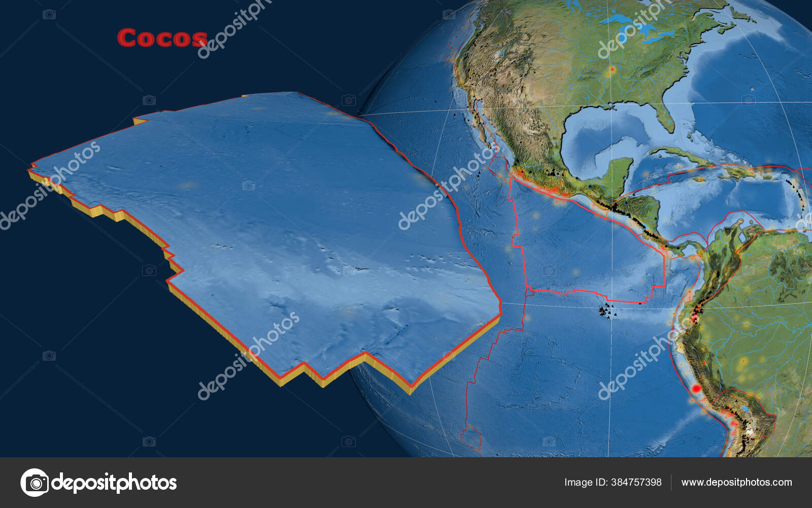 Cocos Tectonic Plate Described Extruded Presented Globe Satellite ...