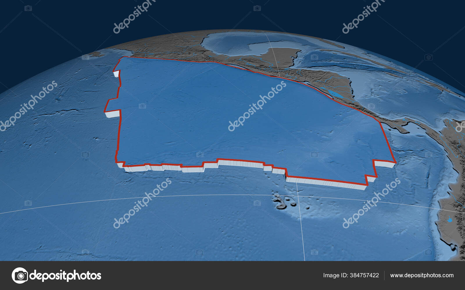 Cocos Tectonic Plate Extruded Globe Topography Bathymetry Colored ...