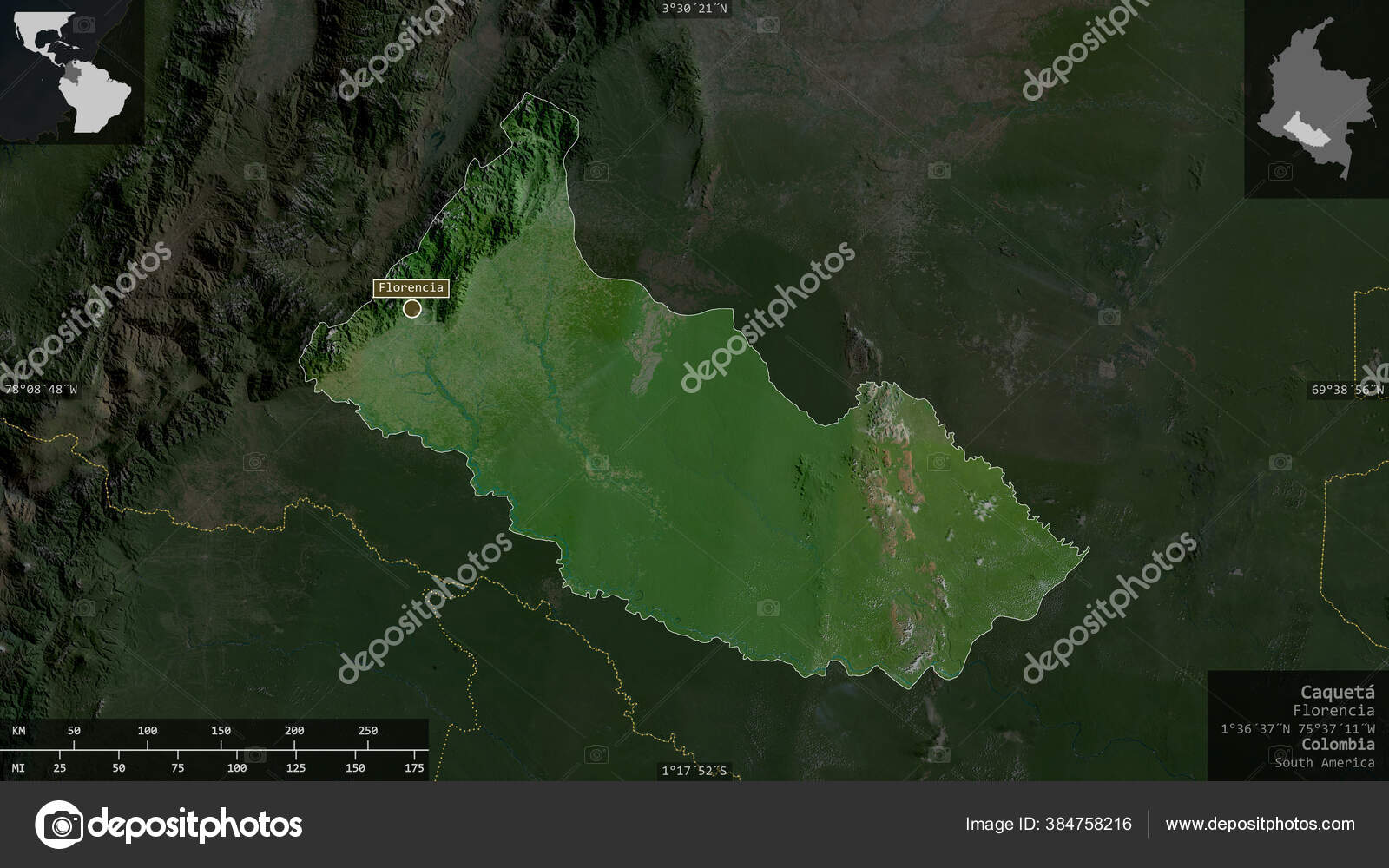 Caqueta Intendancy Colombia Satellite Imagery Shape Presented Its ...