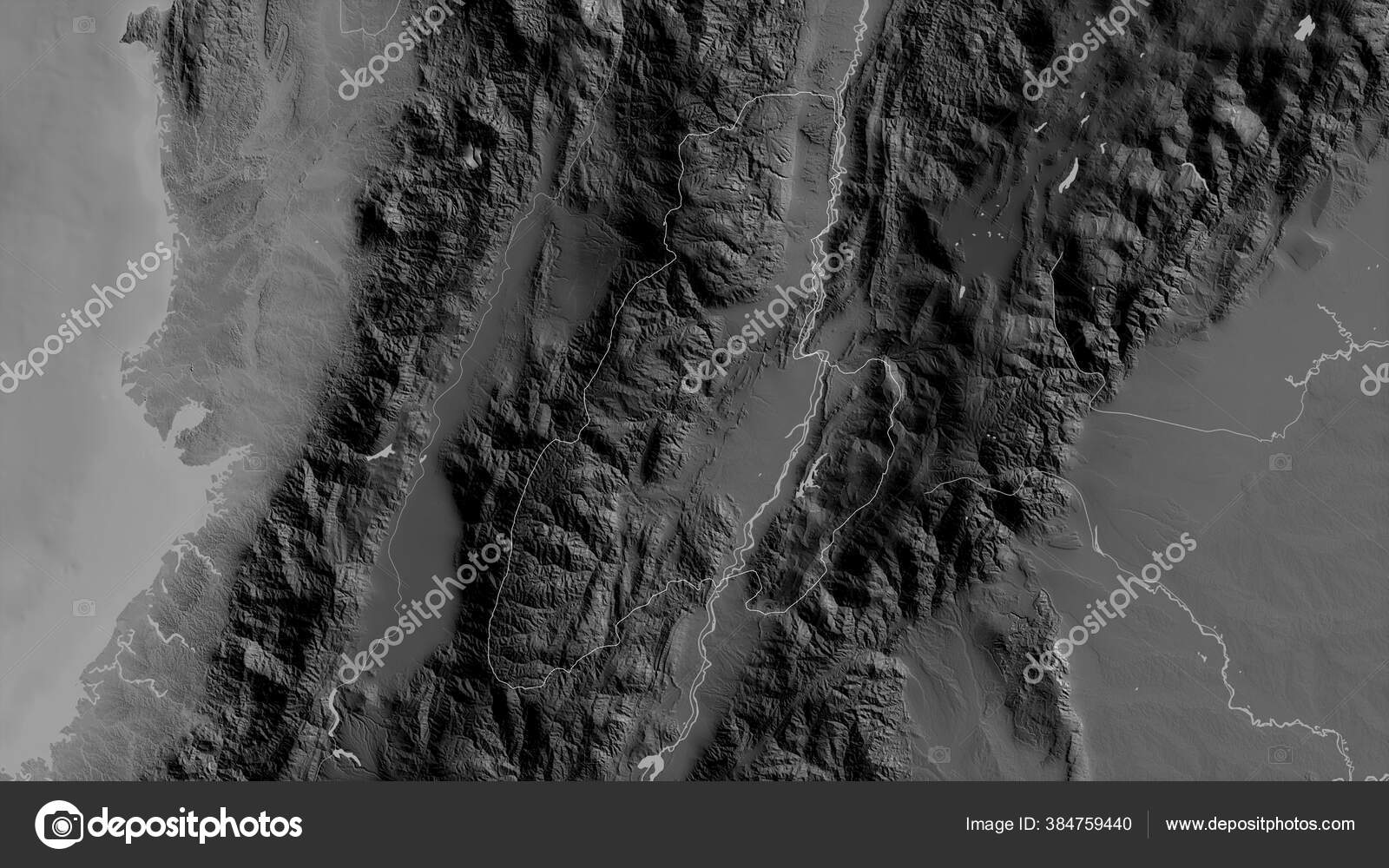 Tolima Department Colombia Grayscaled Map Lakes Rivers Shape Outlined ...